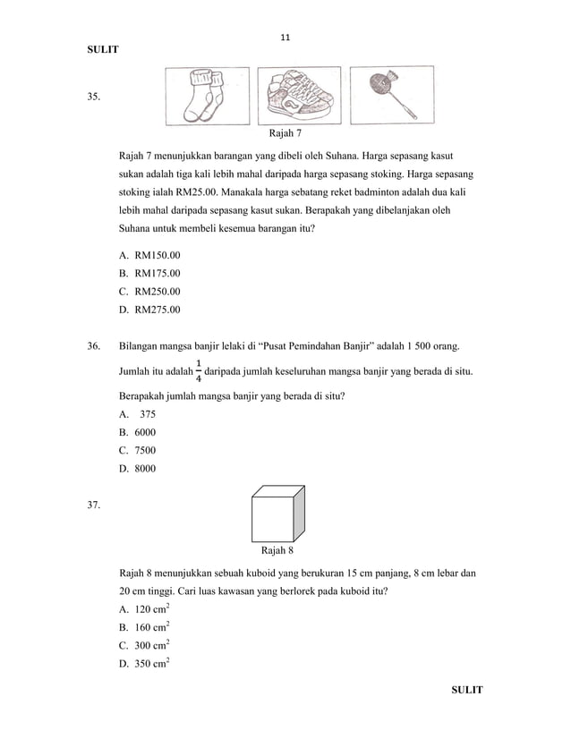 Soalan akhir tahun tahun 5 - matematik kertas 1 - 2015 | PDF