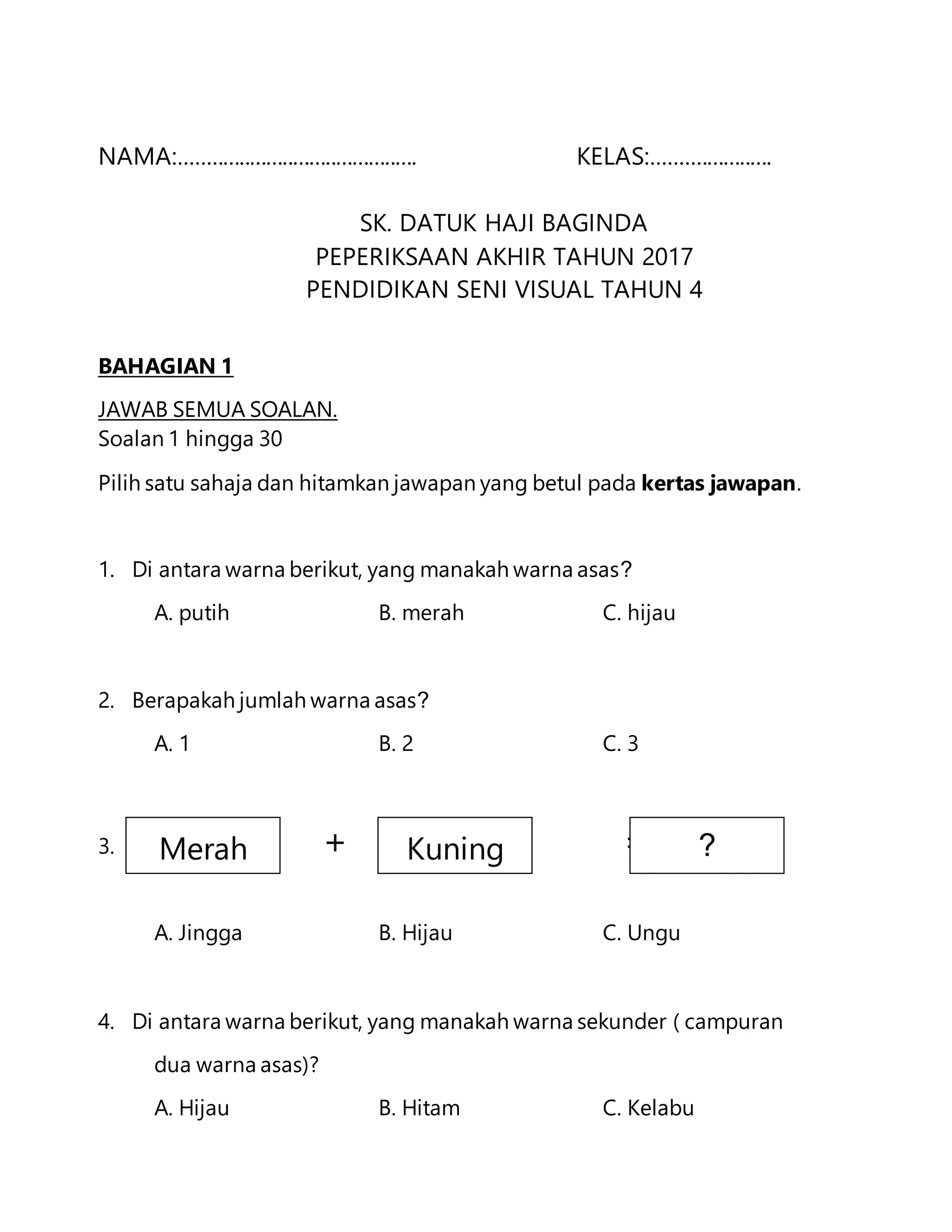 Soalan akhir tahun 4 psv | DOC