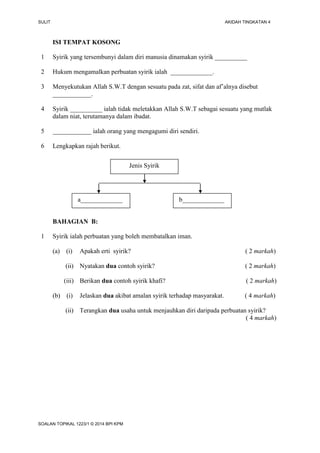 PI Soalan topikal akidah k1 t4 syirik | PDF
