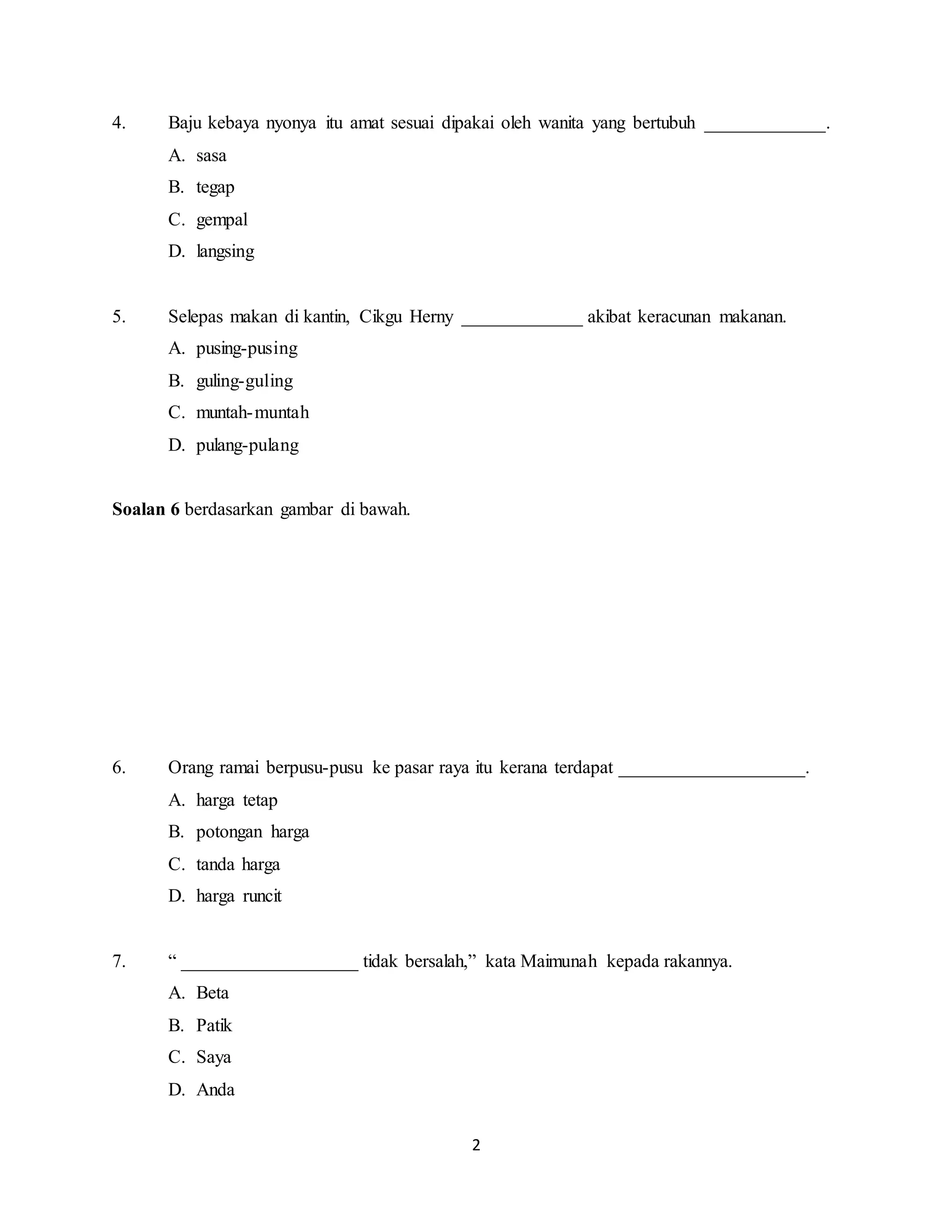 Soalan bahasa melayu pemahaman tahun 4 | DOCX