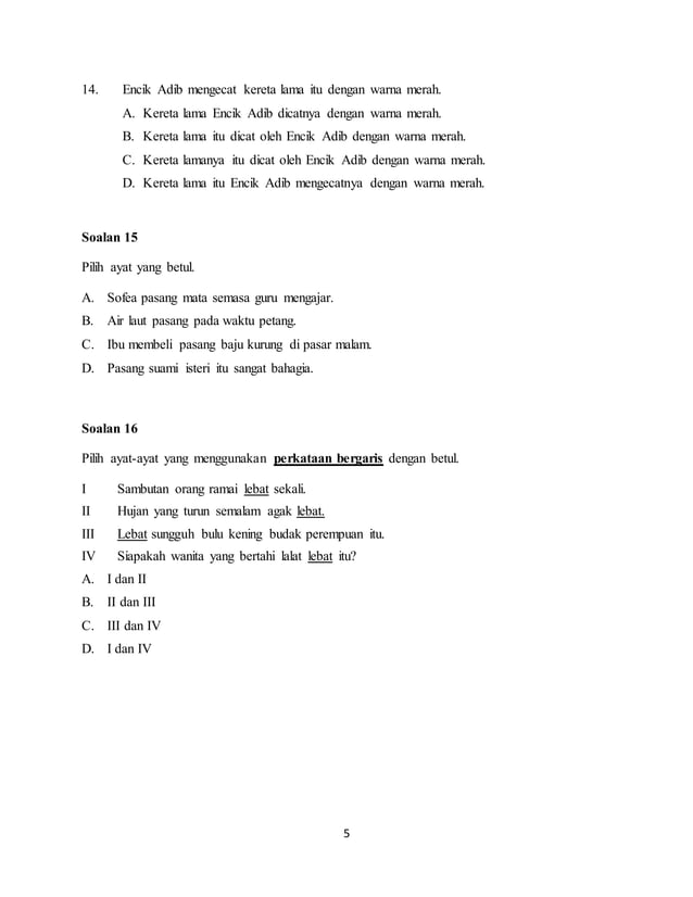 Soalan bahasa melayu pemahaman tahun 4 | DOCX