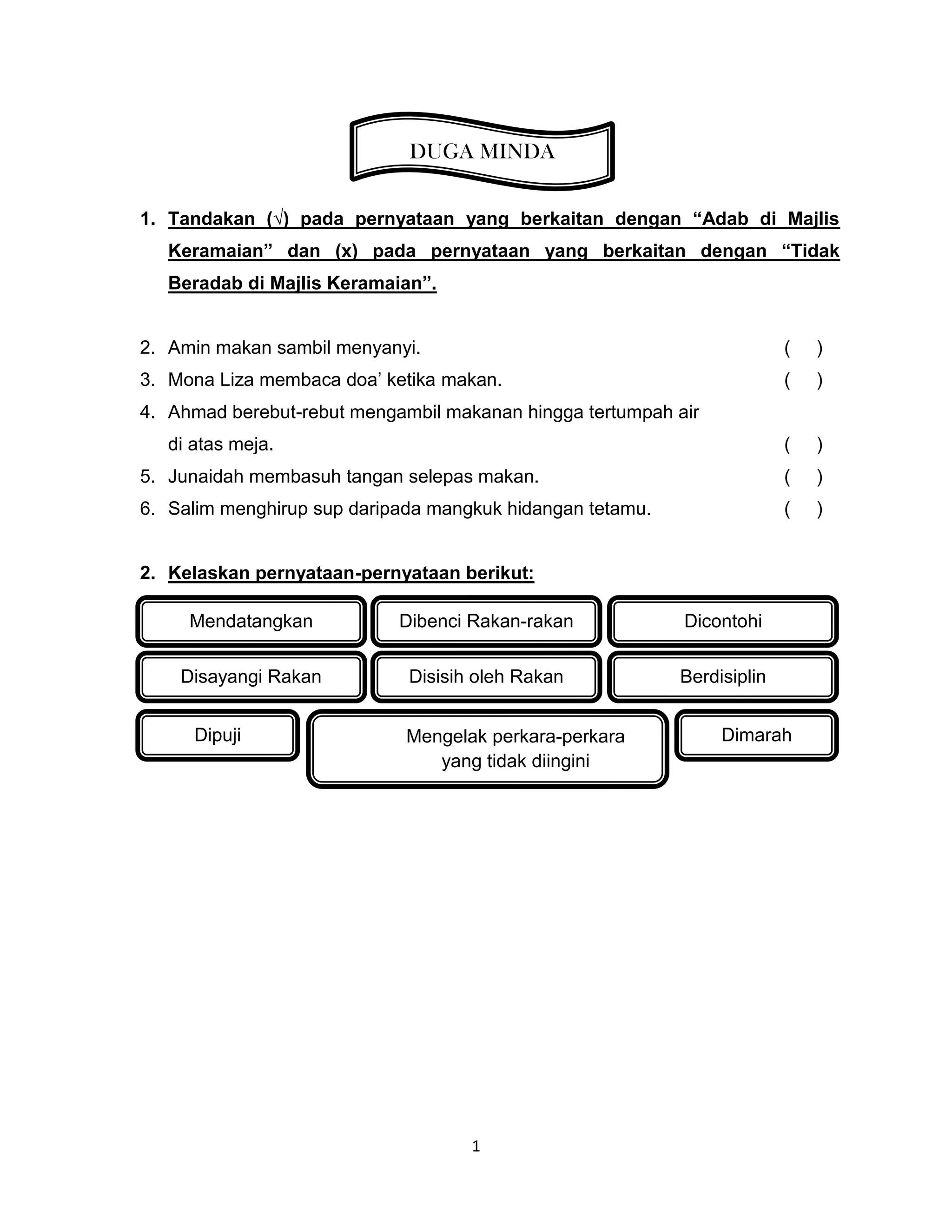 Soalan Adab Makan di Majlis Keramaian | DOCX