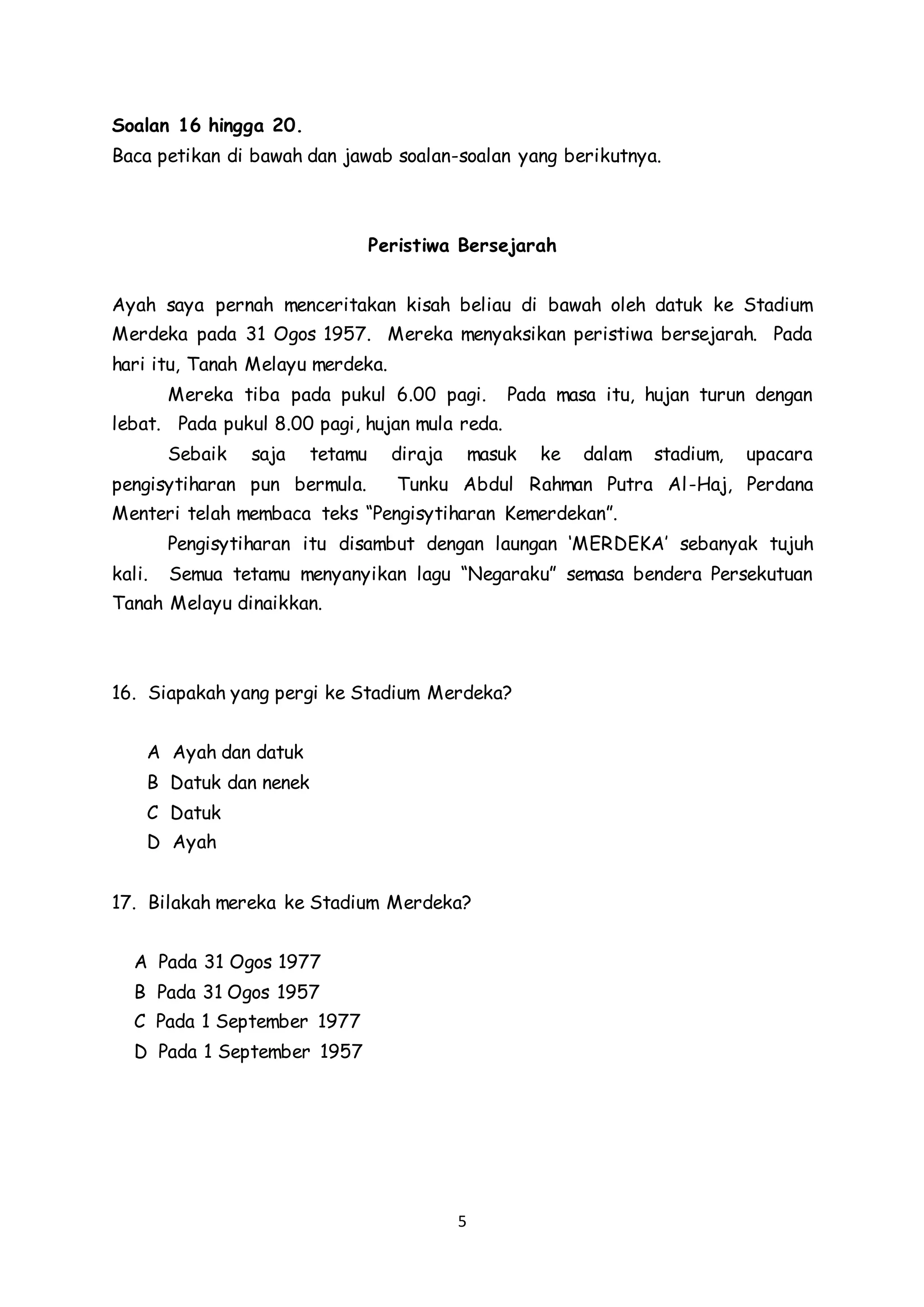 Soalan Bahasa Malaysia Pendidikan Khas Sekolah Menengah | DOCX