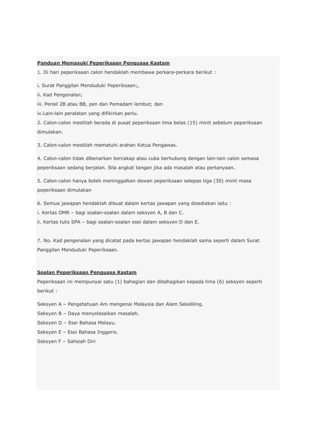 Soalan exam penguasa kastam wk1 1 | PDF