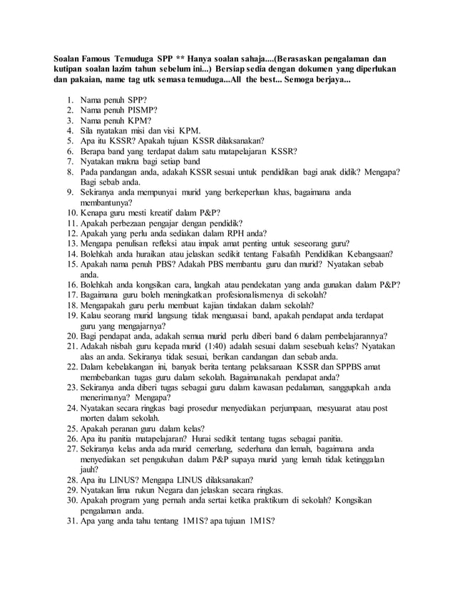 Soalan famous temuduga spp | DOCX