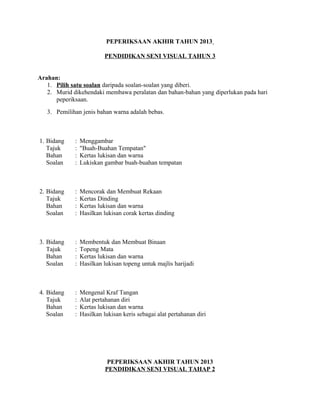 Soalan final exam p.seni tahun 3 | DOC