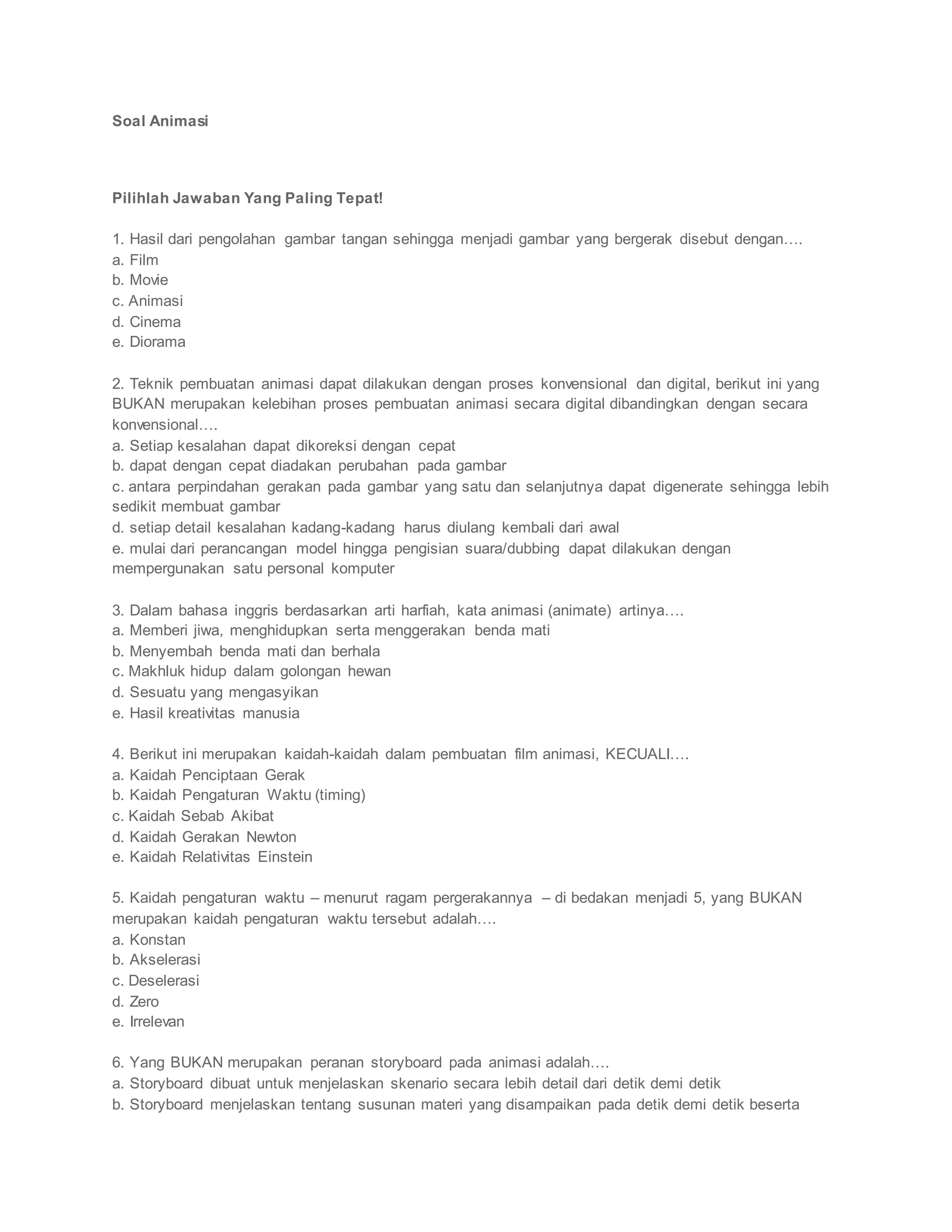 Soal animasi edit | DOCX
