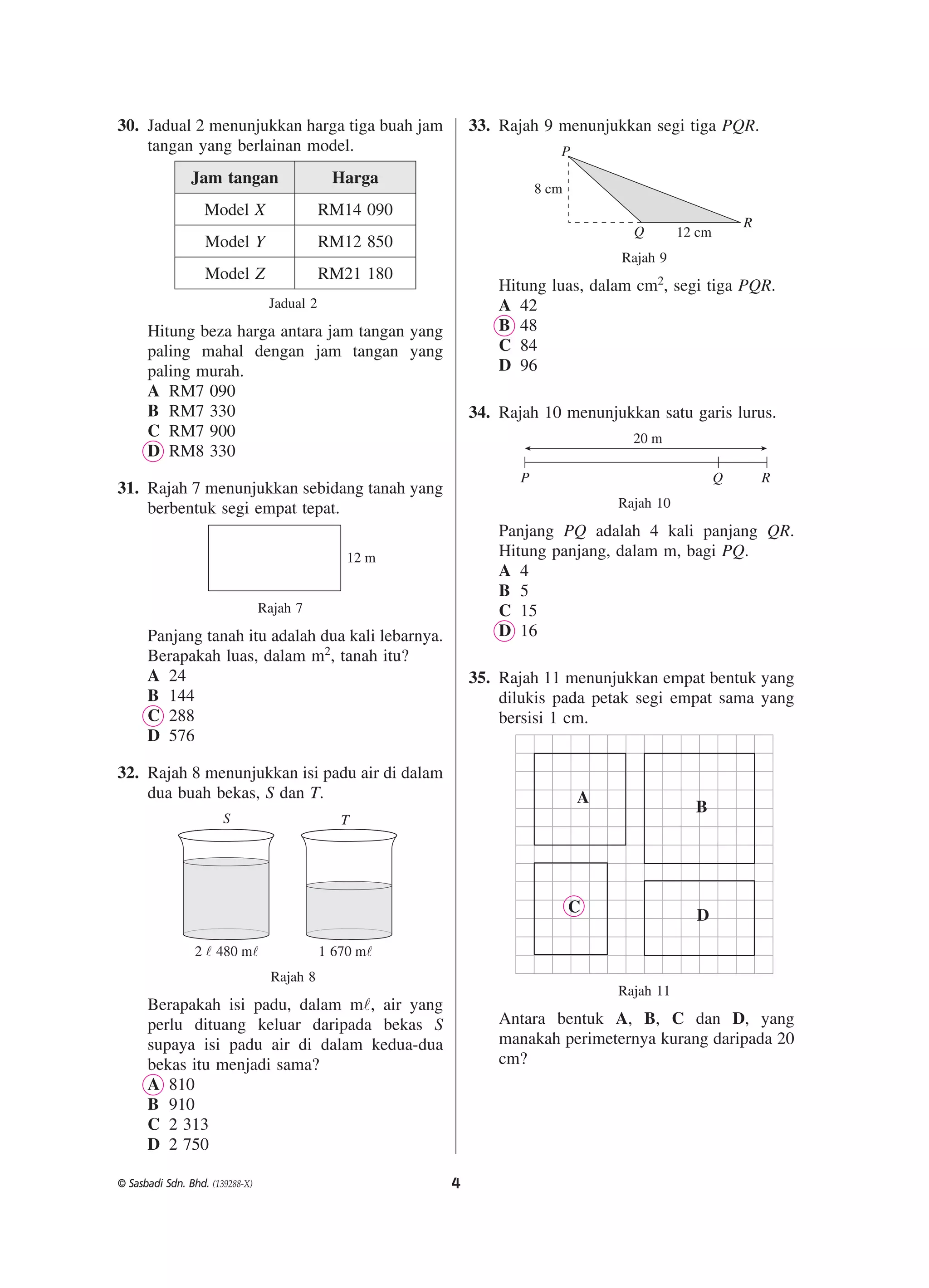 MATEMATIK TAHUN 4 - SOALAN + JAWAPAN | PDF