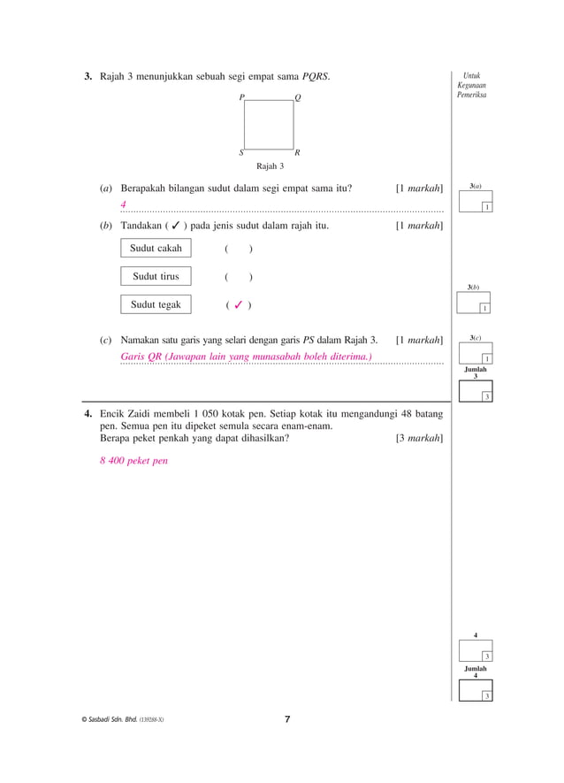 MATEMATIK TAHUN 4 - SOALAN + JAWAPAN | PDF