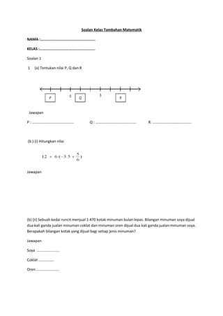 Soalan kelas tambahan matematik 2015 | DOC