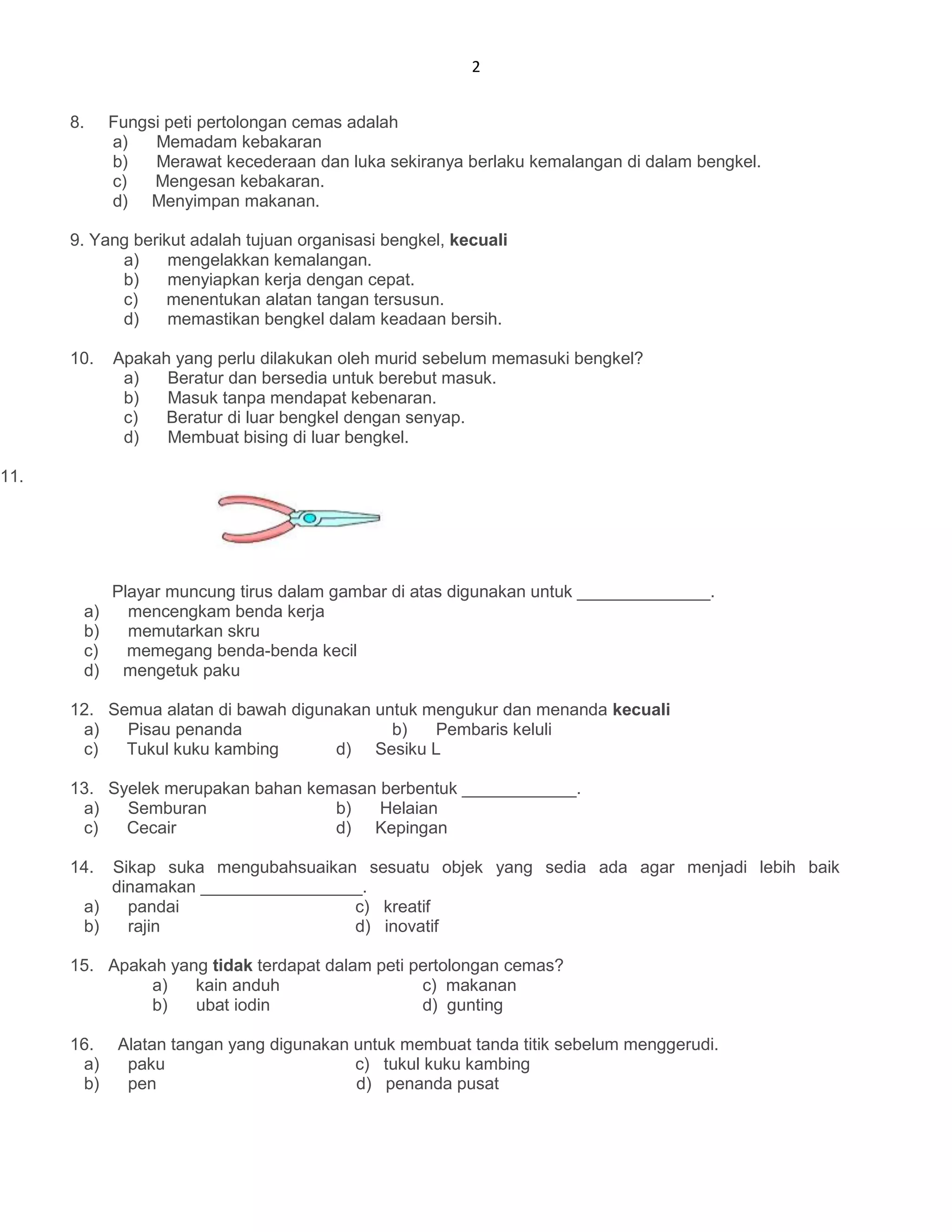 Soalan kemahiran hidup tahun 4 | DOCX