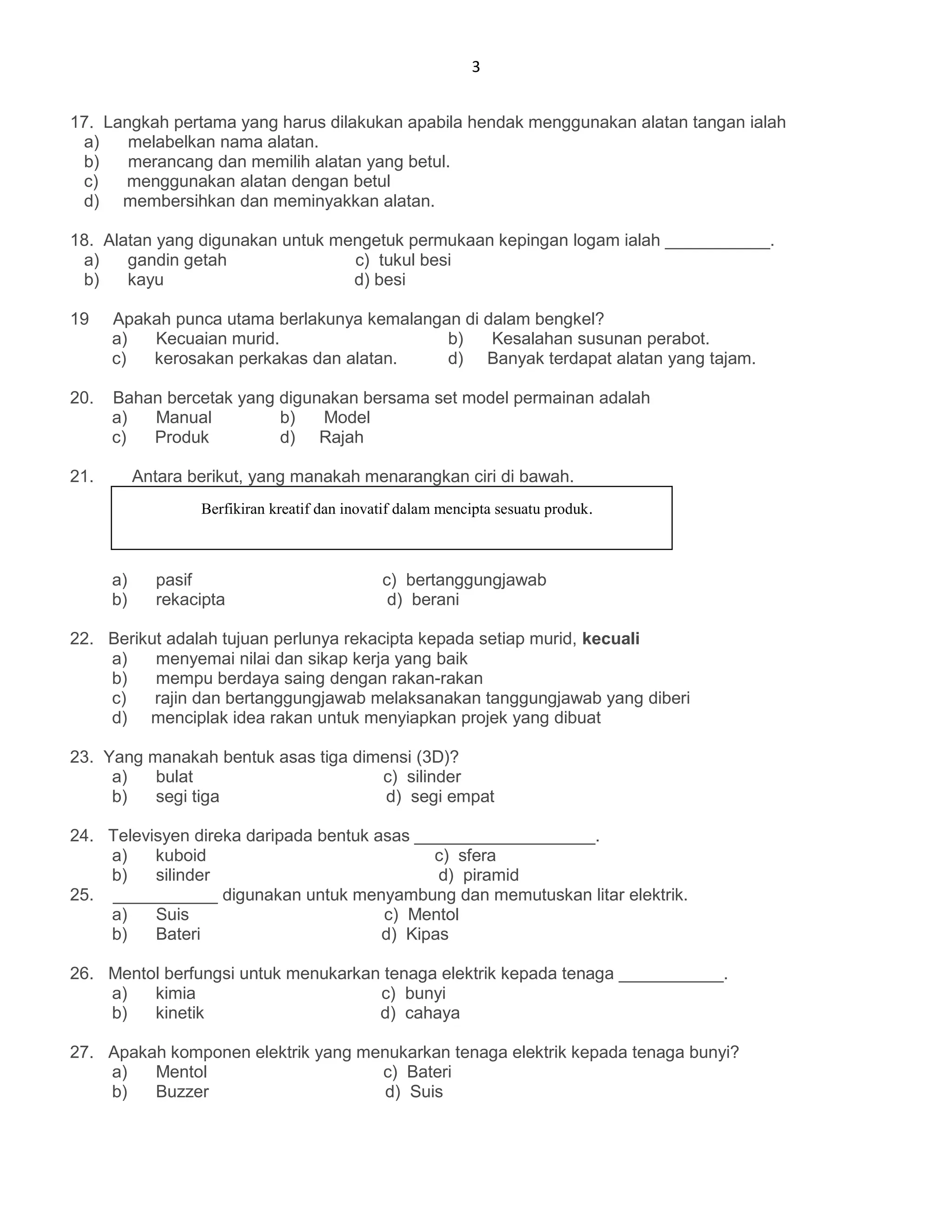 Soalan kemahiran hidup tahun 4 | DOCX