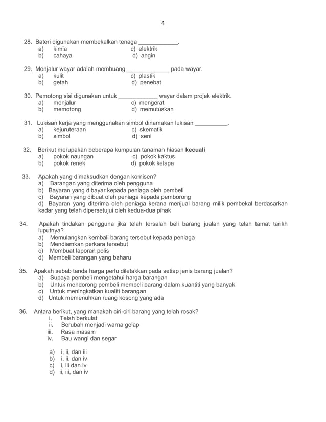 Soalan kemahiran hidup tahun 4 | DOCX