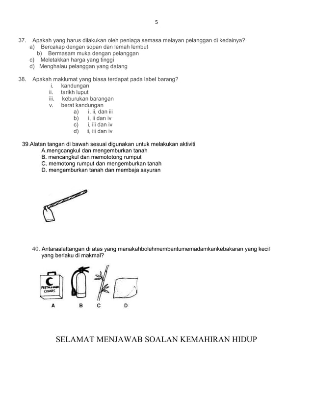 Soalan kemahiran hidup tahun 4 | DOCX
