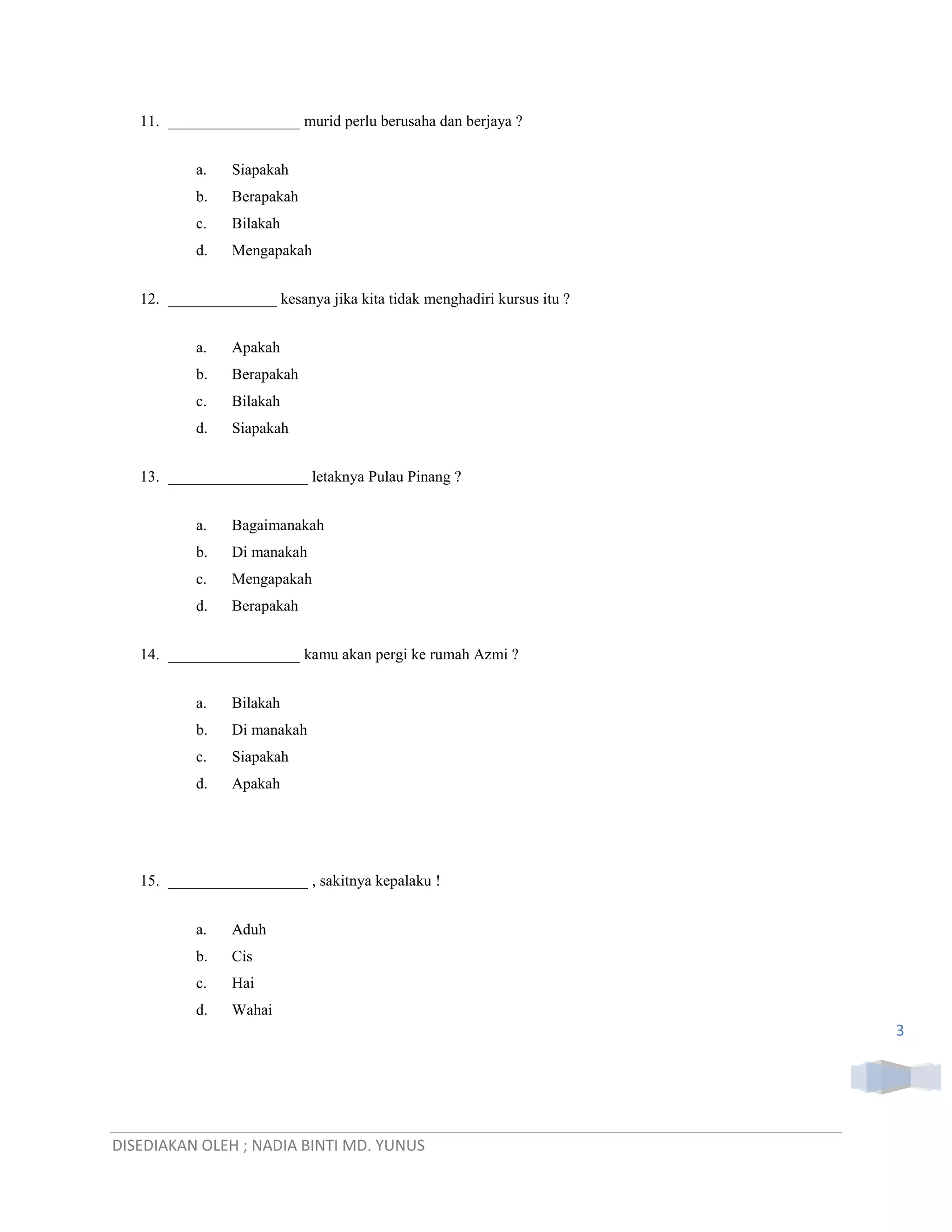Soalan kuiz bahasa melayu | DOCX