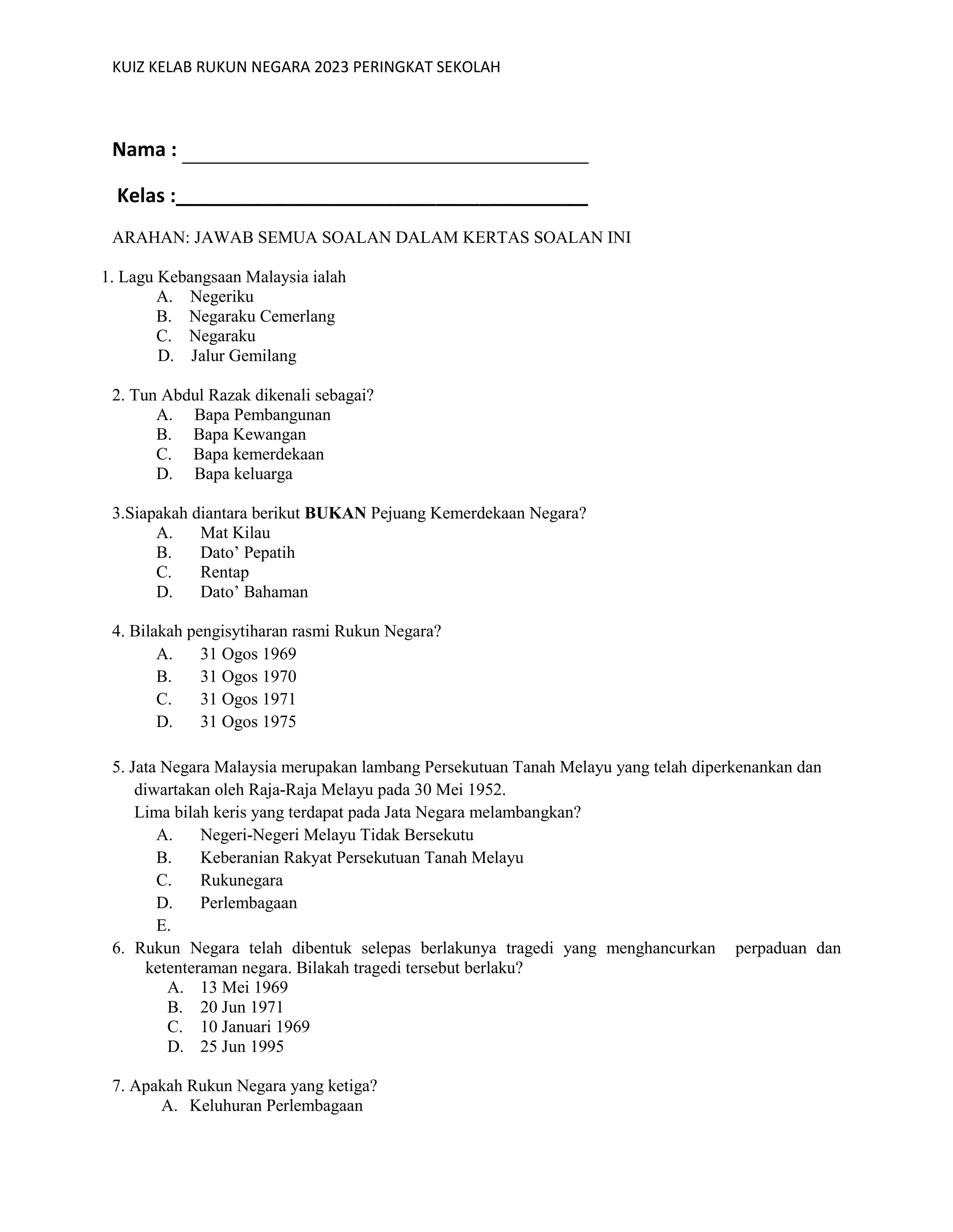 SOALAN KUIZ KEMERDEKAAN 2013.doc