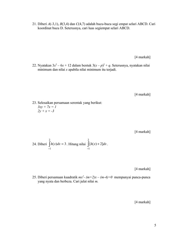 Soalan kuiz matematik tambahan tingakatan 5 2004 | DOC