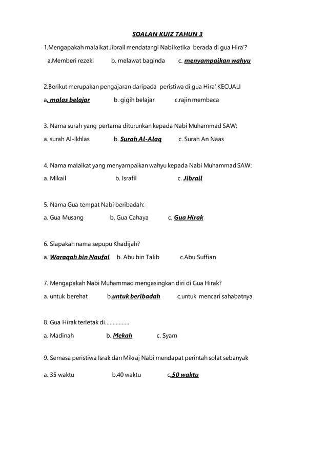 Soalan kuiz tahun 1 | DOCX