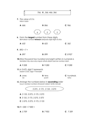 Soalan matematik tahun 2 | DOC