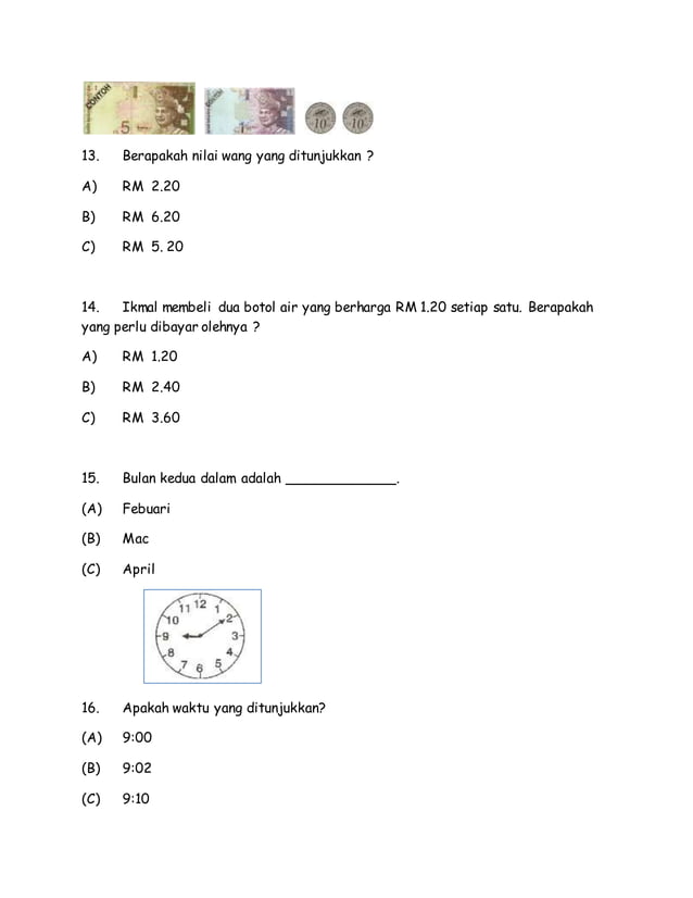 Soalan matematik tahun 2 2014 | PDF