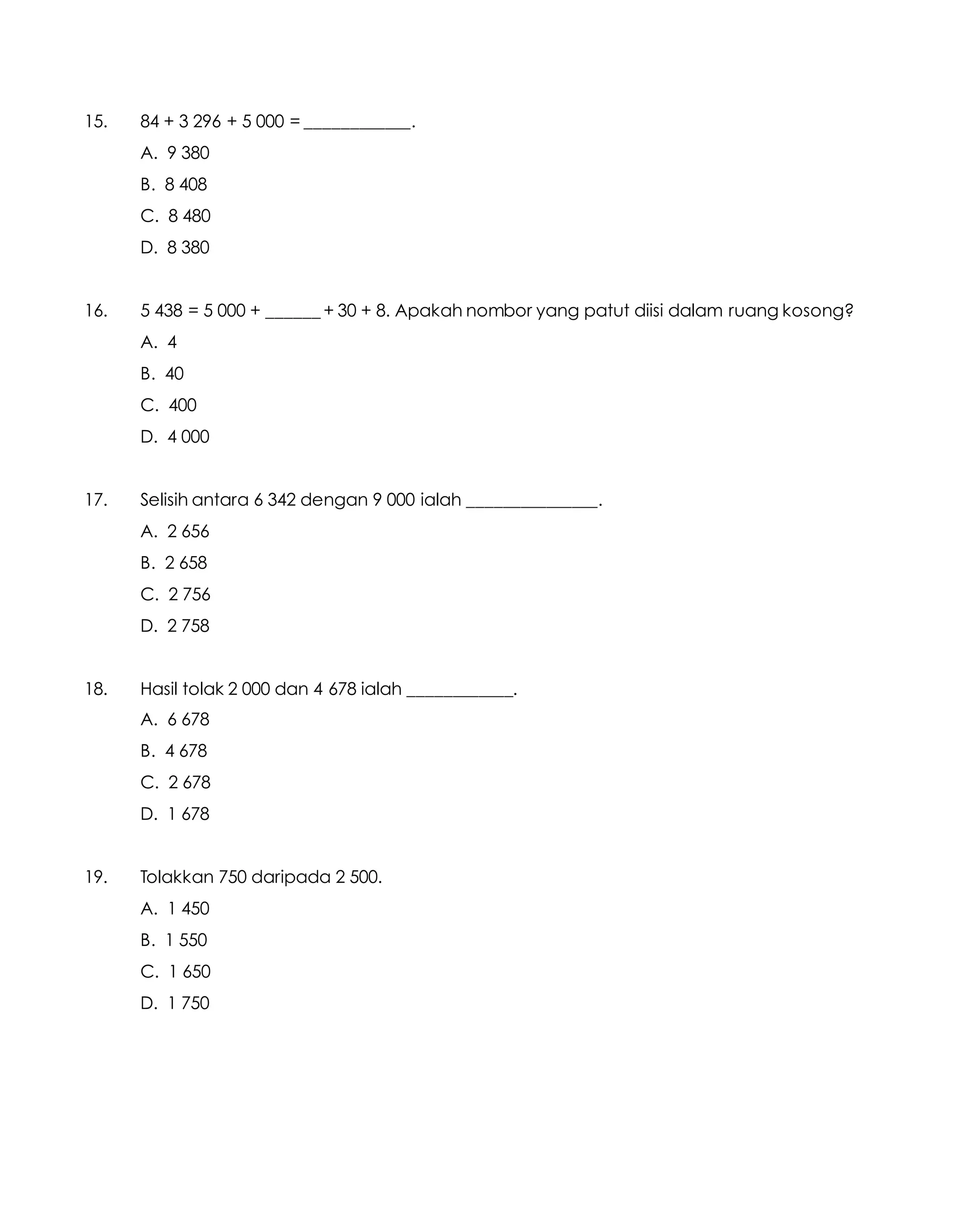 Soalan matematik tahun 3 | DOCX