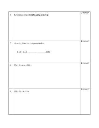 Soalan matematik tahun 3 | DOCX