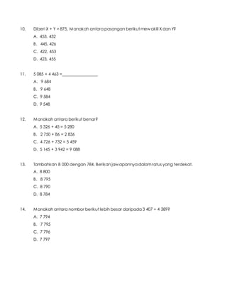 Soalan matematik tahun 3 | DOCX