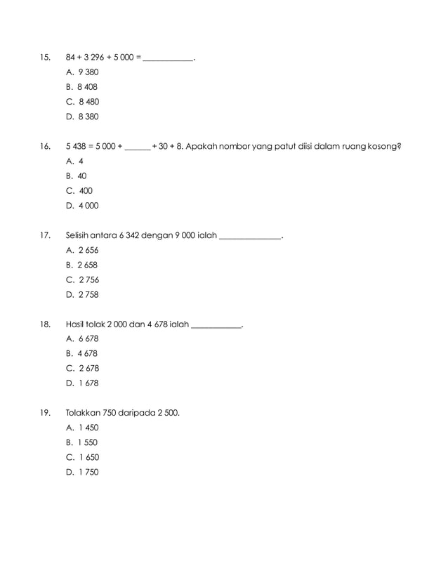 Soalan matematik tahun 3 | DOCX
