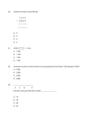Soalan matematik tahun 3 | DOCX