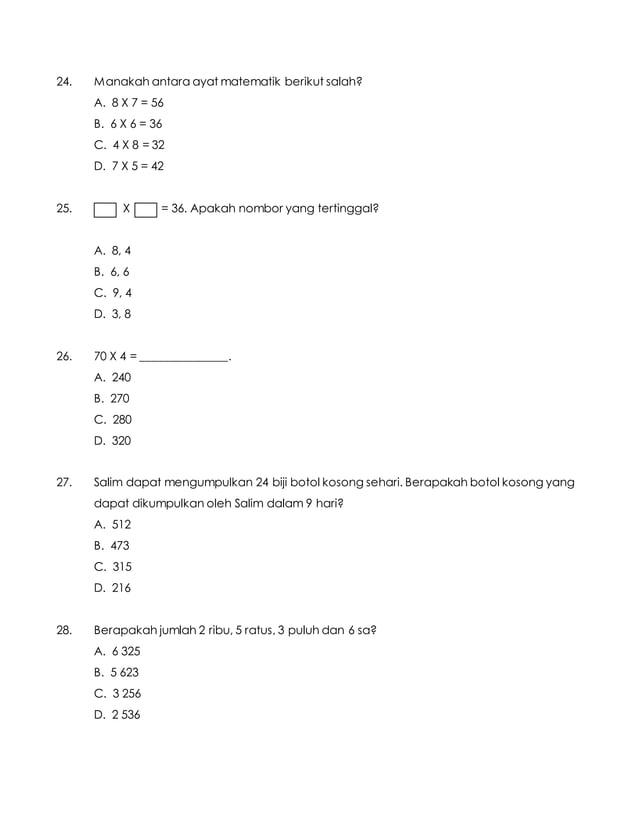 Soalan matematik tahun 3 | DOCX