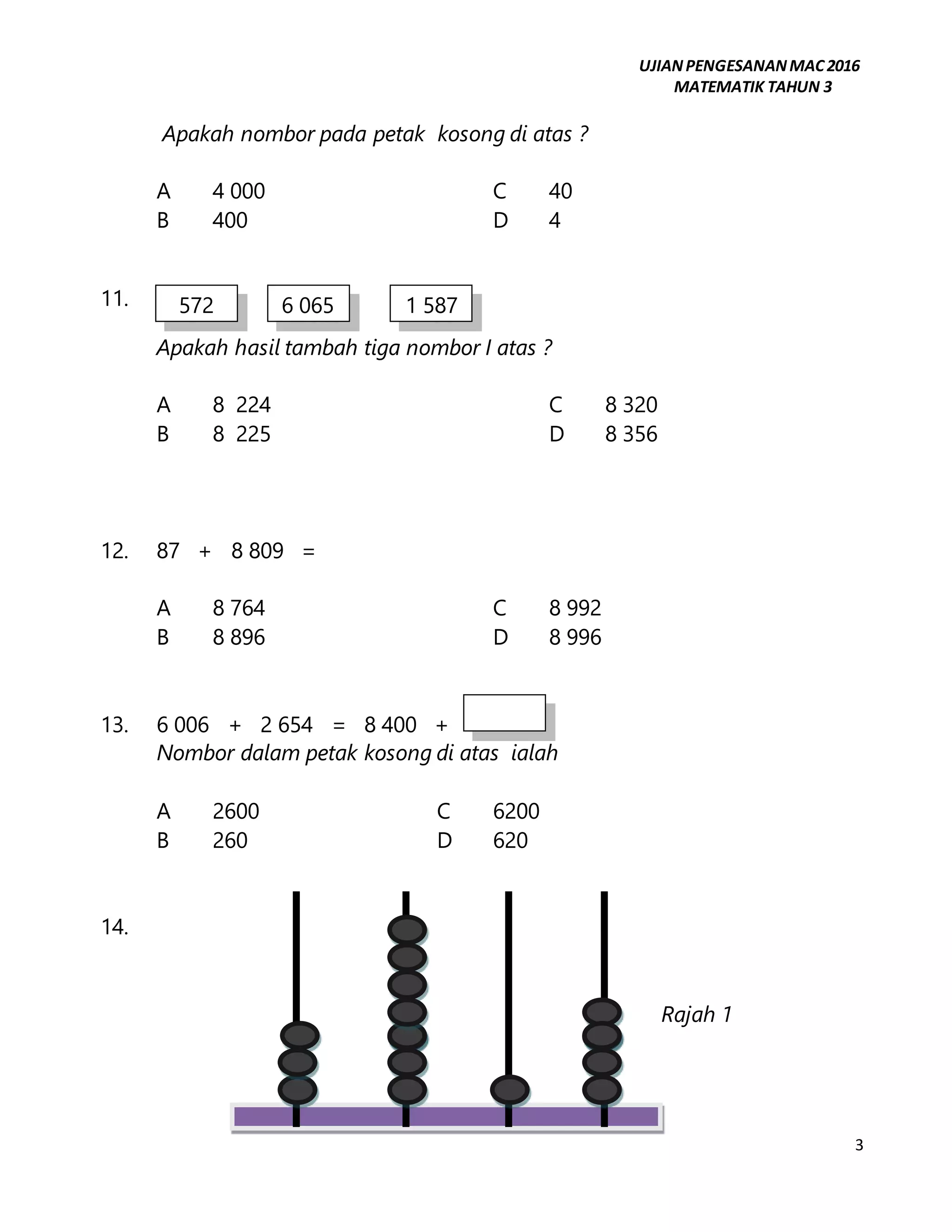 Soalan matematik tahun 3 | DOCX