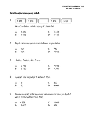 Soalan matematik tahun 3 | DOCX