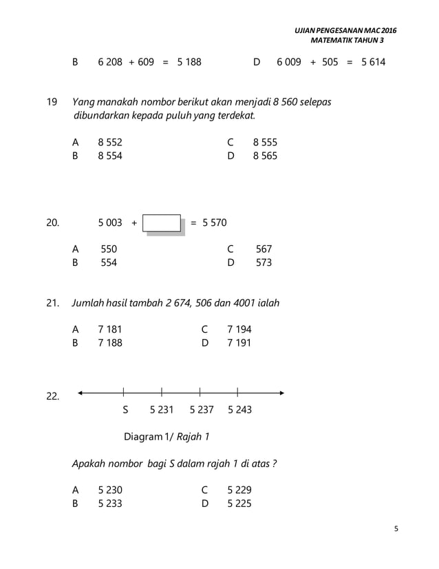Soalan matematik tahun 3
