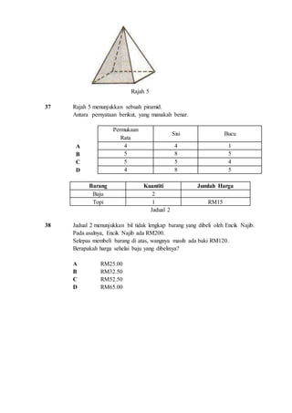 Soalan matematik tahun 5 kertas 1 2017 | DOCX