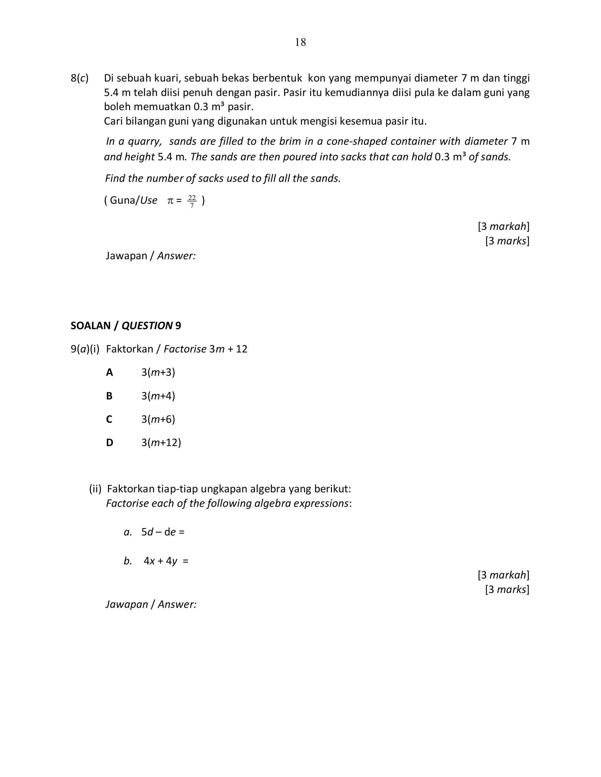 Soalan matematik PT3 | PDF