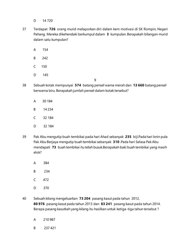 Soalan math tahun 4 2016 yg betul | PDF