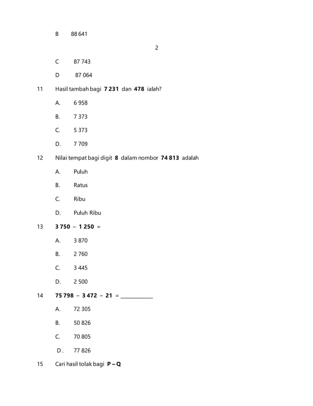 Soalan math tahun 4 2016 yg betul | PDF