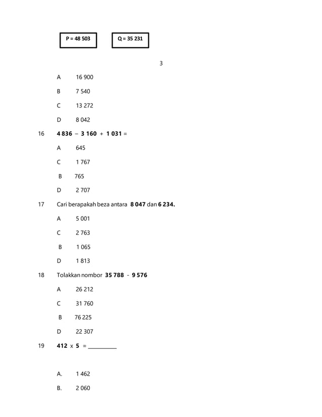 Soalan math tahun 4 2016 yg betul | PDF