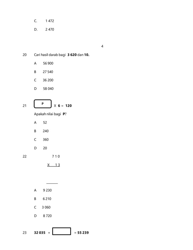 Soalan math tahun 4 2016 yg betul | PDF