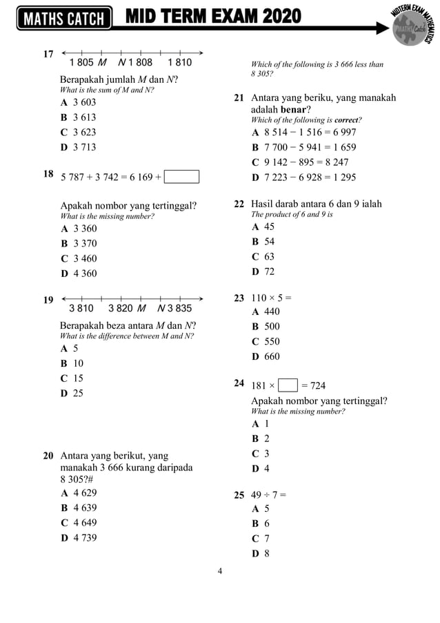 Soalan mid term darjah 3 matematik | PDF