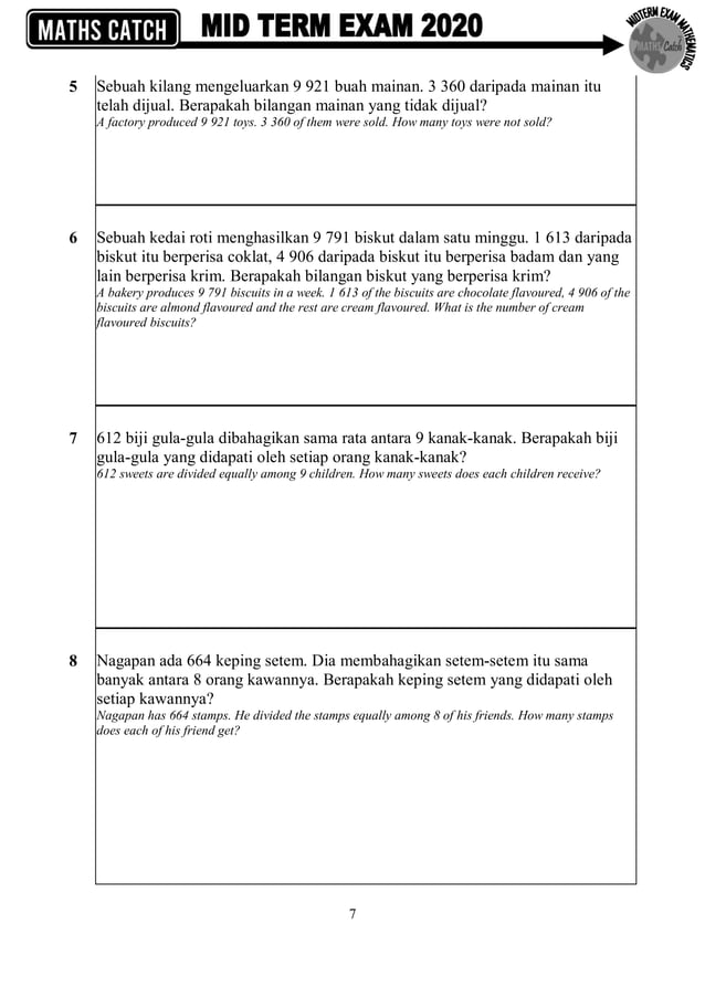 Soalan mid term darjah 3 matematik | PDF