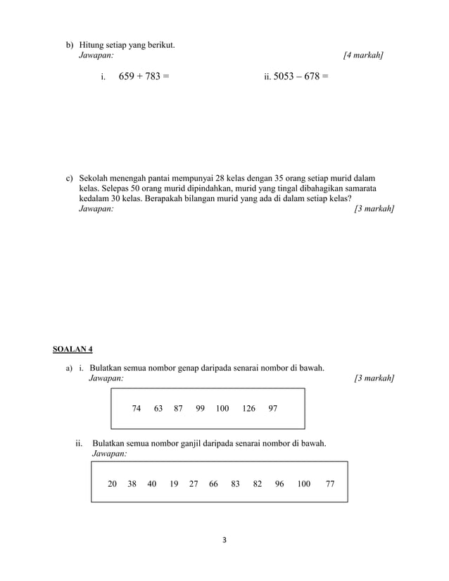 Soalan peperiksaan pertengahan tahun matematik tingkatan 1 | PDF