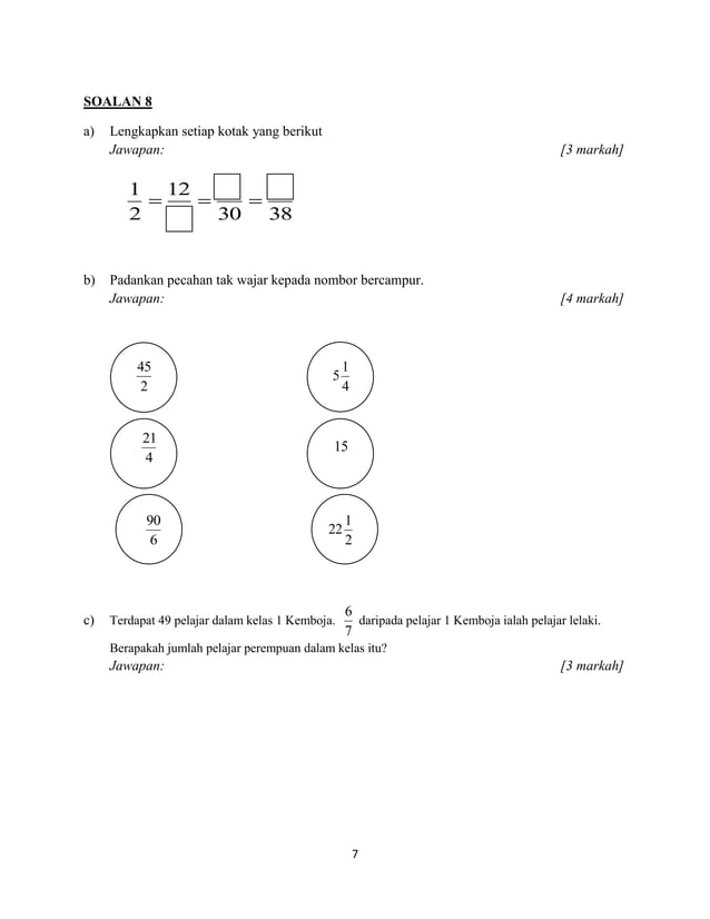 Soalan peperiksaan pertengahan tahun matematik tingkatan 1 | PDF