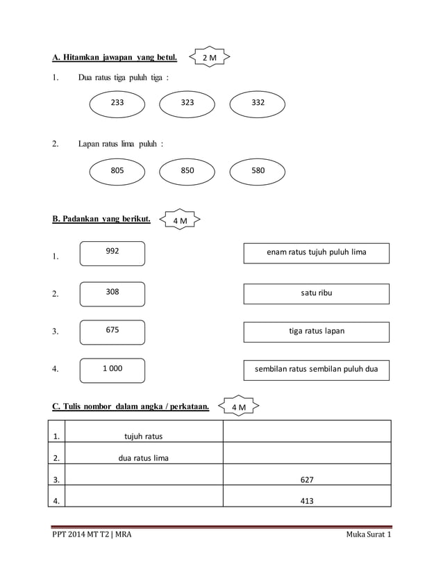 Soalan matematik tahun 2 kssr | PDF