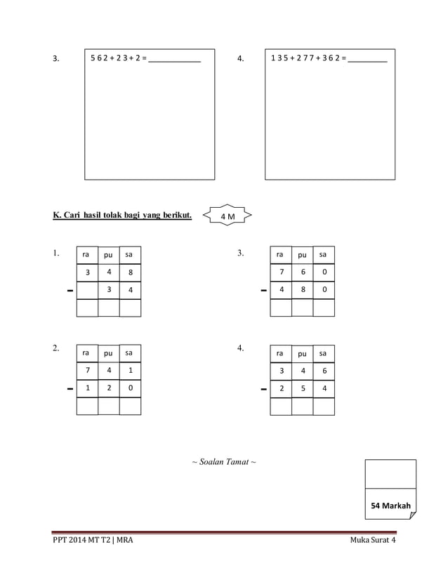 Soalan matematik tahun 2 kssr | PDF