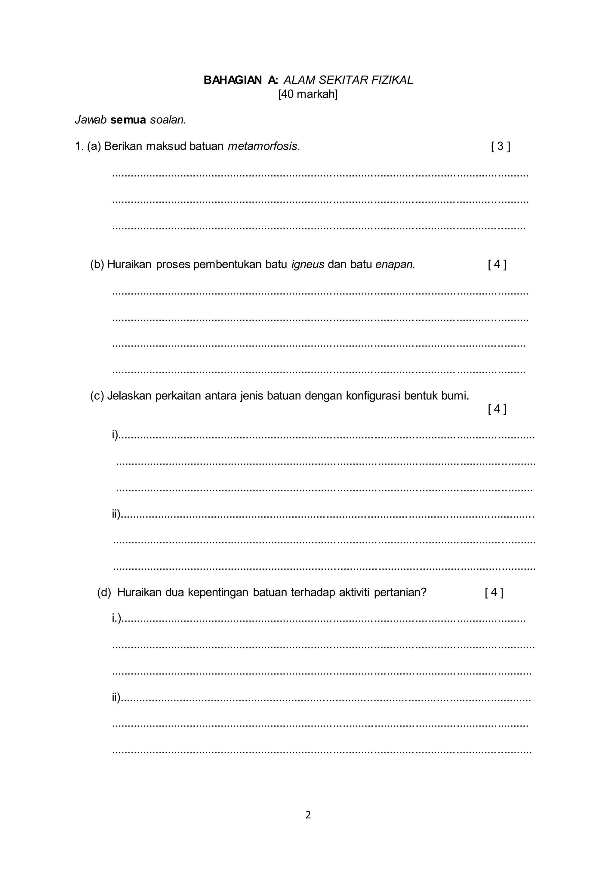 Soalan Percubaan Geografi Semester 1 STPM 2019- Kedah | DOCX