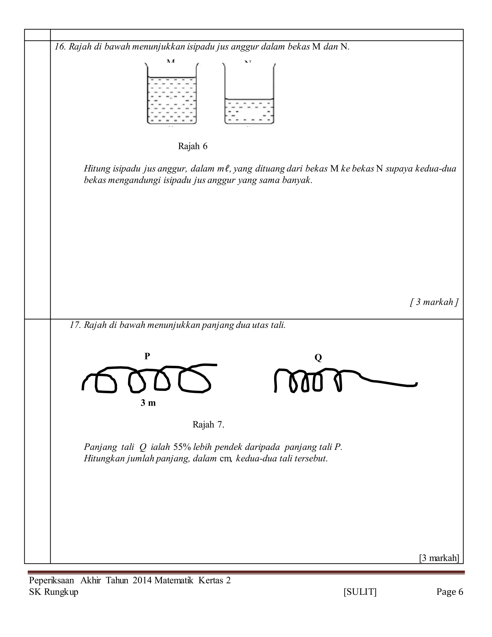 Soalan pat 2014 math tahun 5 kertas 2 | DOCX