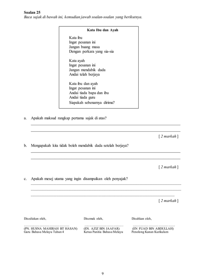 Soalan bahasa melayu pemahaman tahun 4 2019 | DOCX