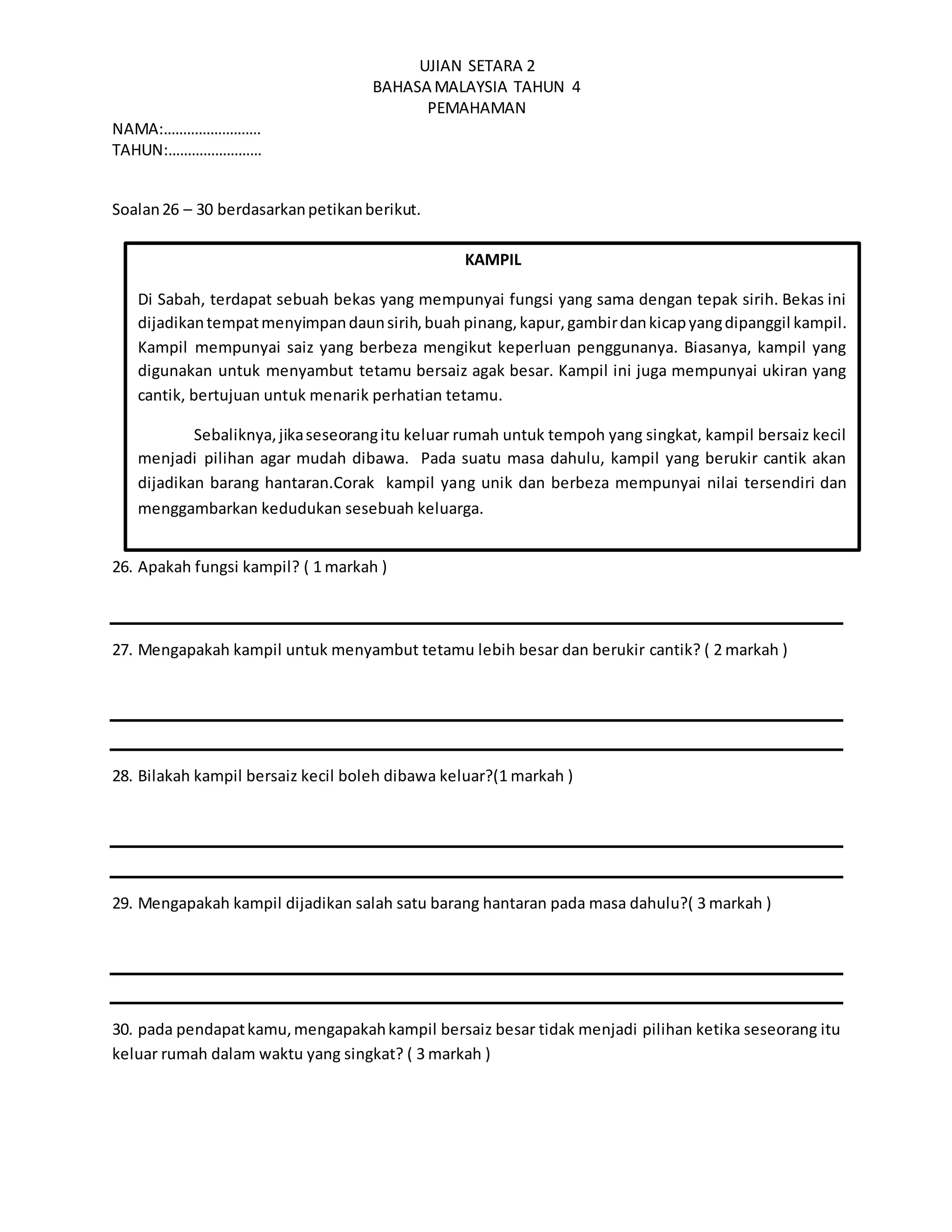 Soalan pemahaman thn 4 | DOCX