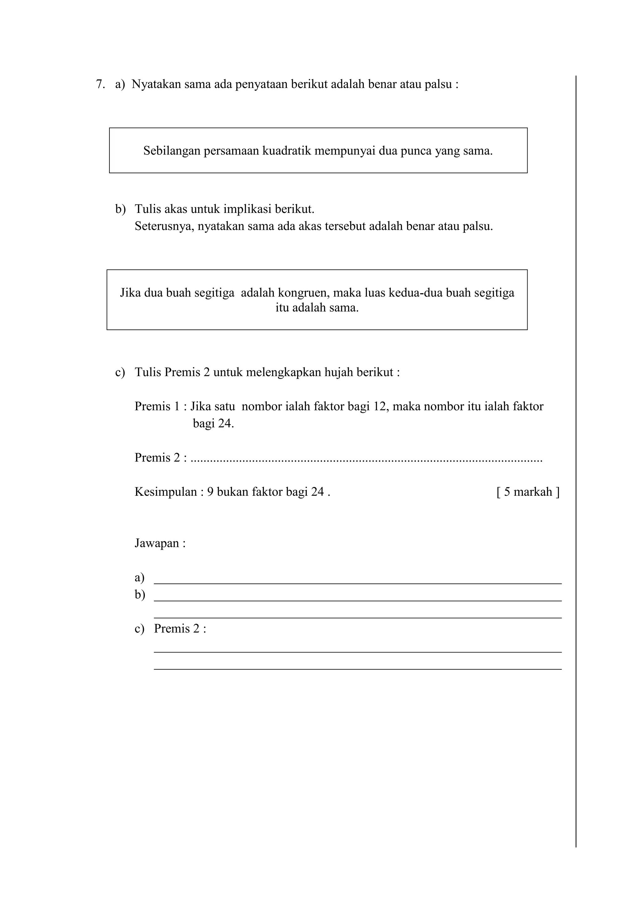 Soalan Pertengahan Tahun Matematik Tingkatan 4 | PDF